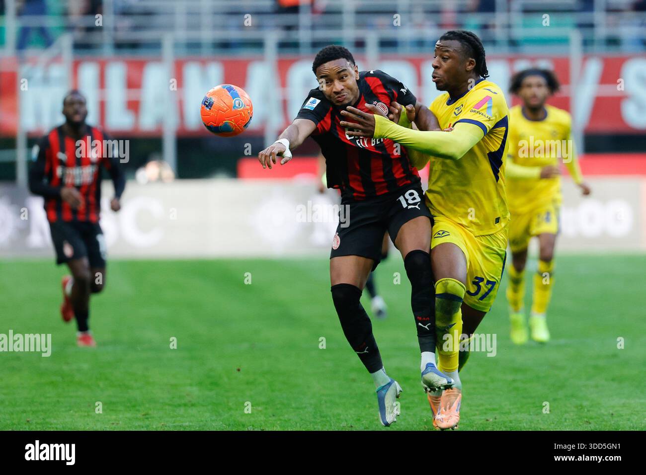 Christopher Nkunku of AC Milan, Armel Bella-Kotchap of Hellas Verona FC ...