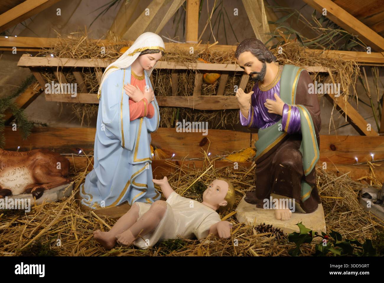 Nouvelle-Aquitaine, France. December 27, 2025. Nativity scene and ...