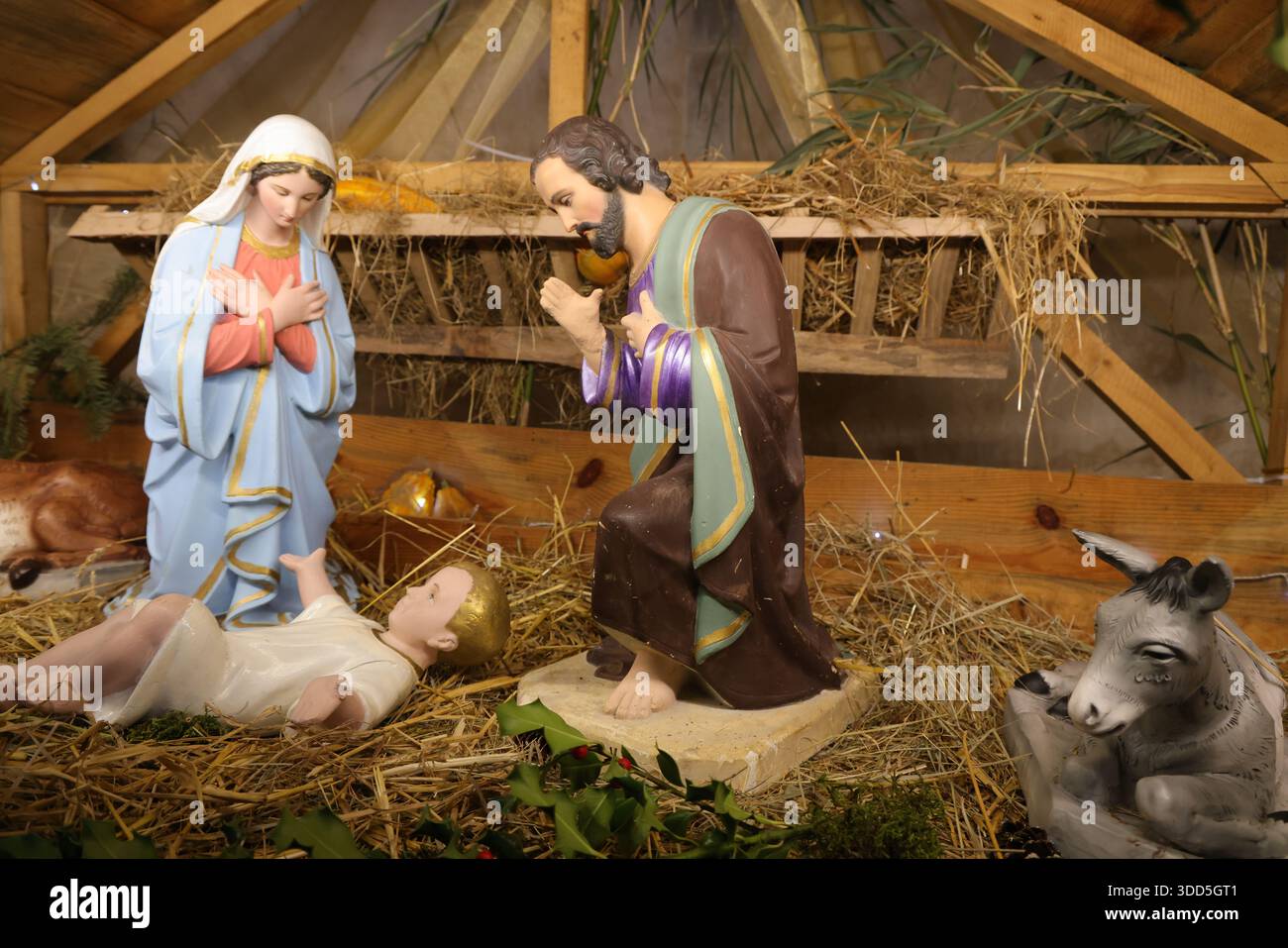 Nouvelle-Aquitaine, France. December 27, 2025. Nativity scene and ...
