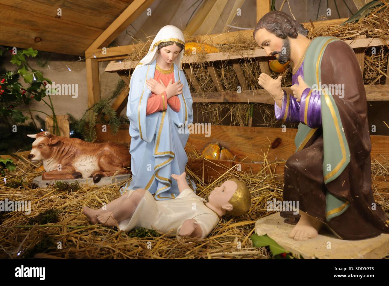 Nouvelle-Aquitaine, France. December 27, 2025. Nativity scene and ...