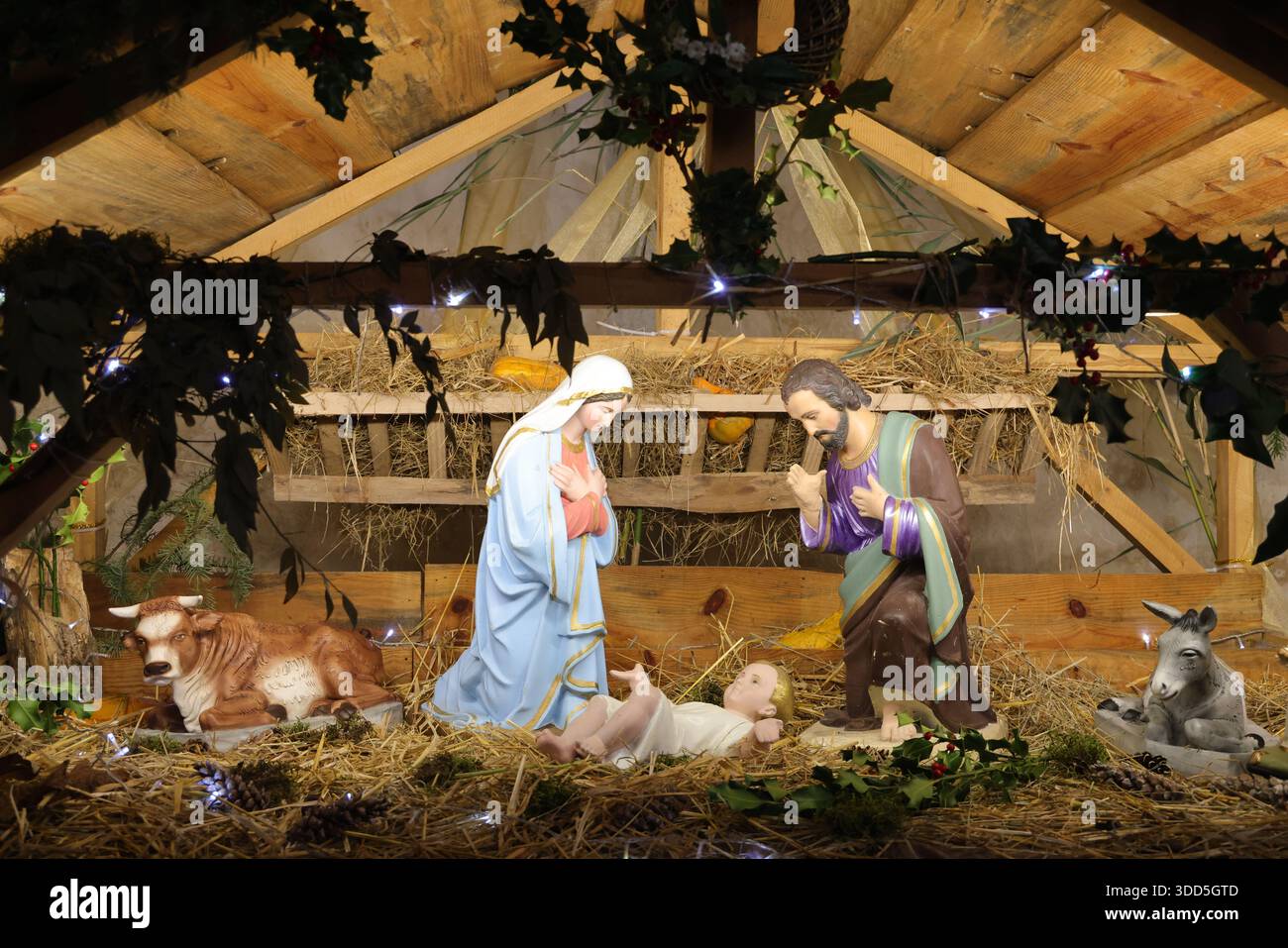Nouvelle-Aquitaine, France. December 27, 2025. Nativity scene and ...