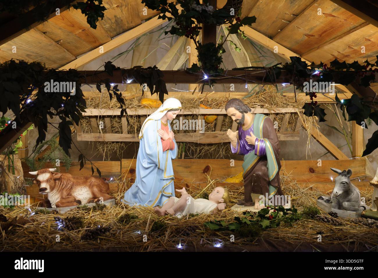 Nouvelle-Aquitaine, France. December 27, 2025. Nativity scene and ...