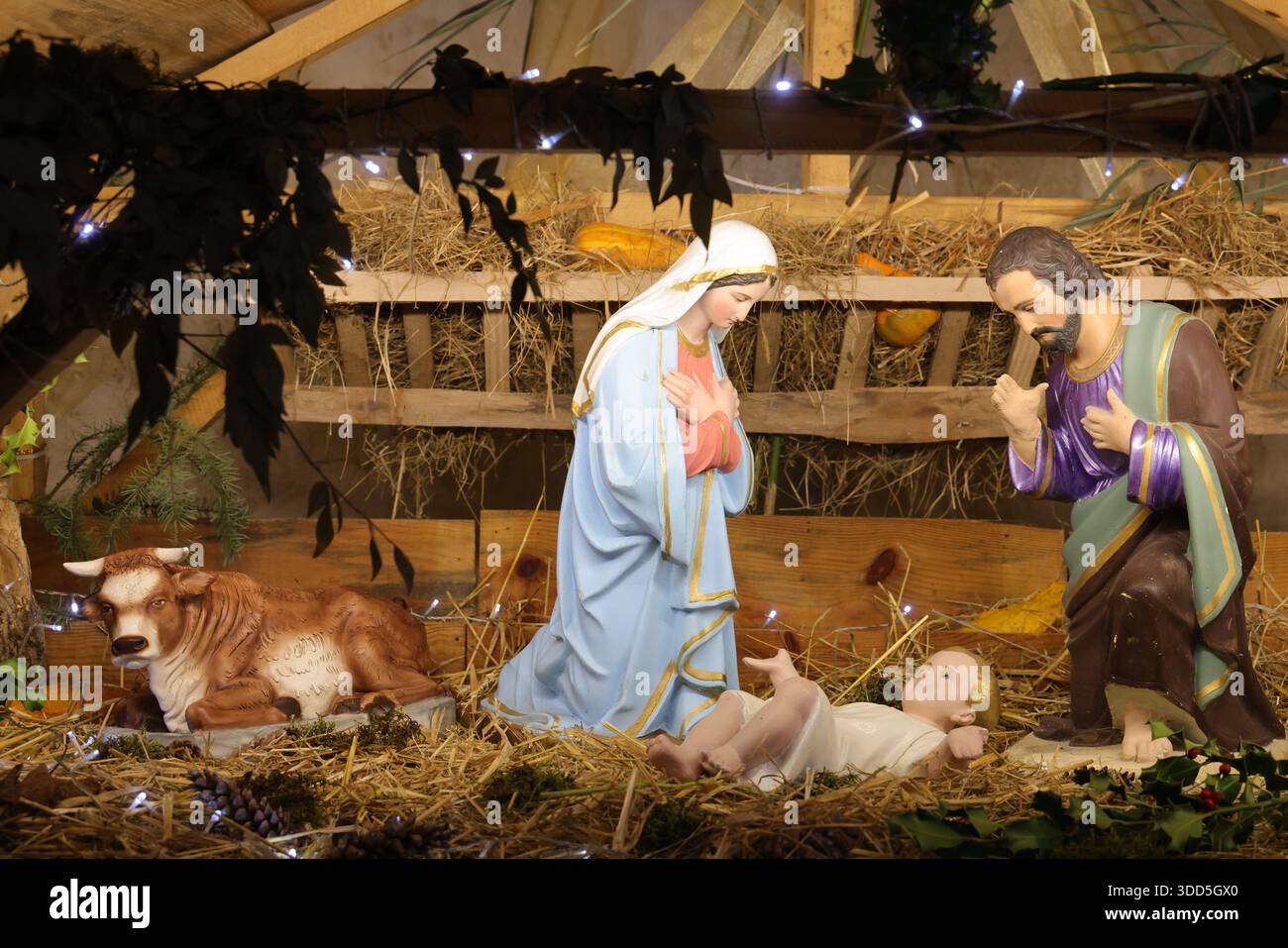 Nouvelle-Aquitaine, France. December 27, 2025. Nativity scene and ...