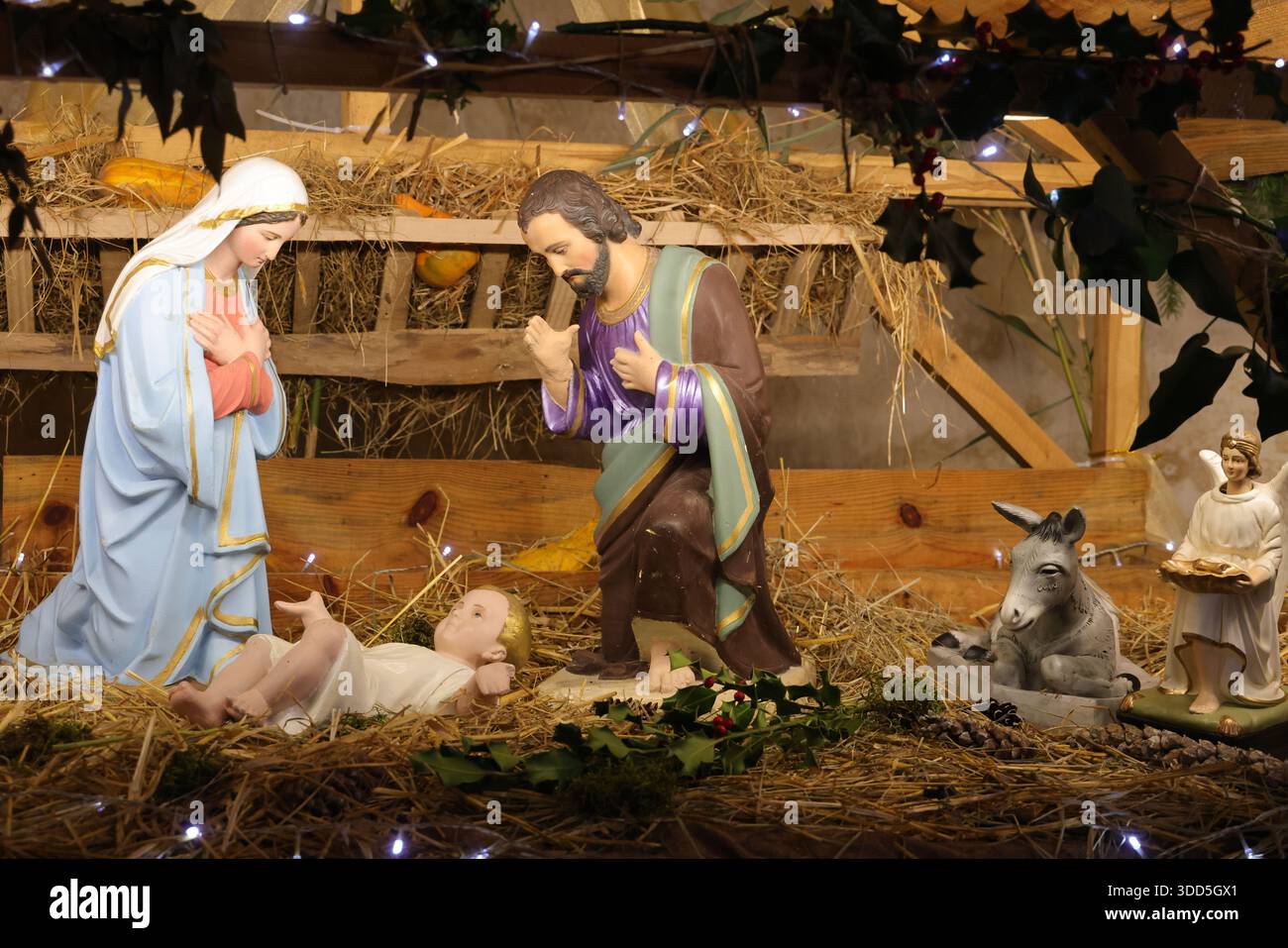 Nouvelle-Aquitaine, France. December 27, 2025. Nativity scene and ...