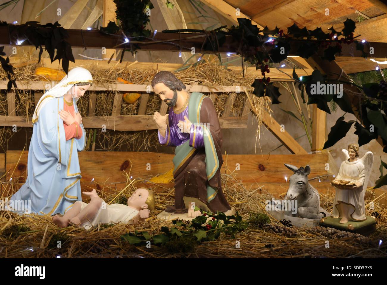 Nouvelle-Aquitaine, France. December 27, 2025. Nativity scene and ...