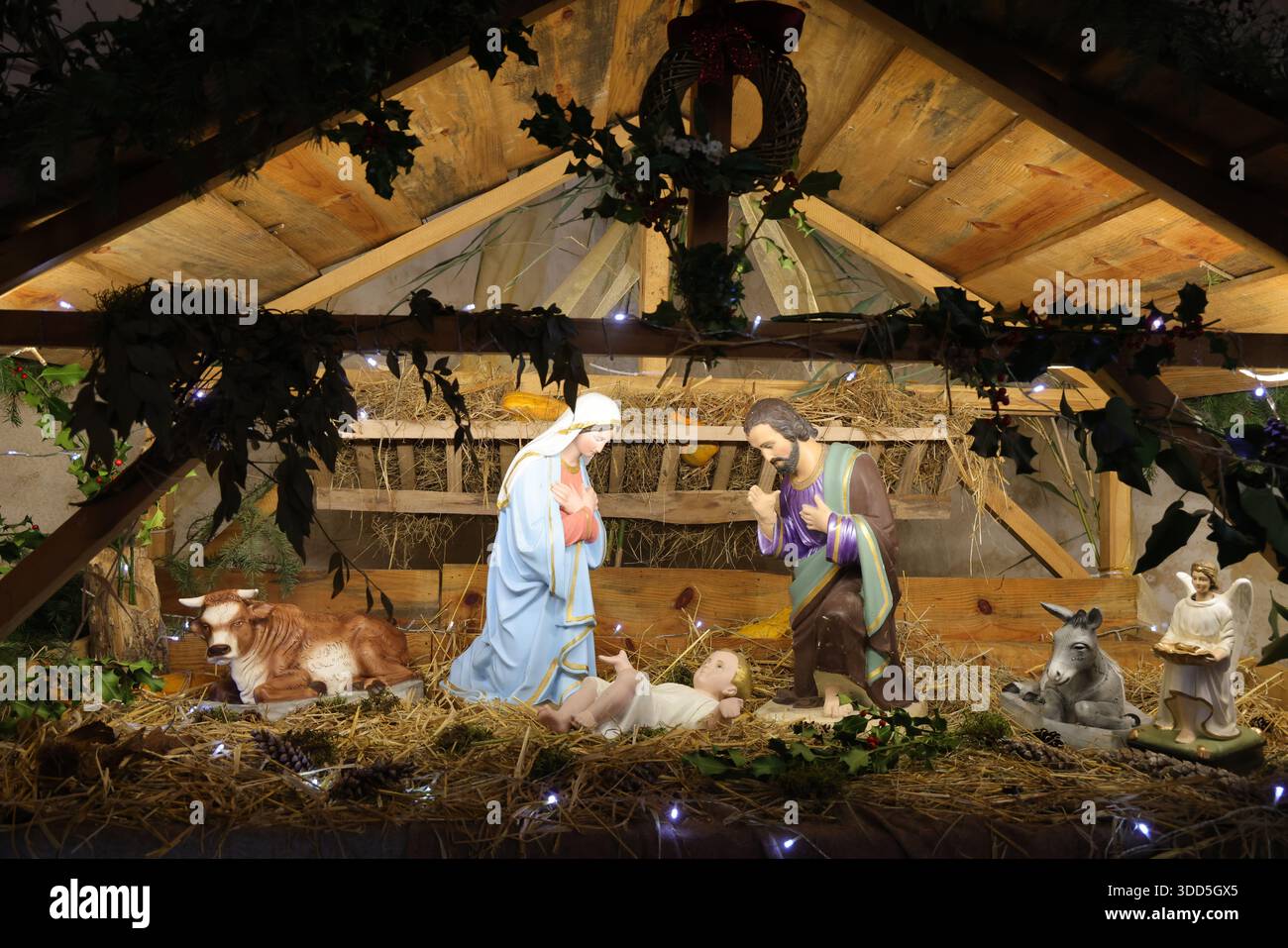 Nouvelle-Aquitaine, France. December 27, 2025. Nativity scene and ...