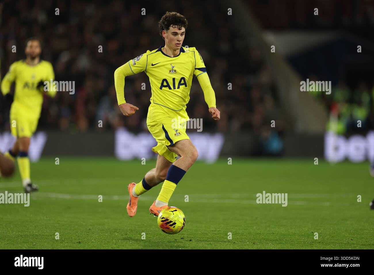 Tottenham's Archie Gray controls the ball during the English Premier ...