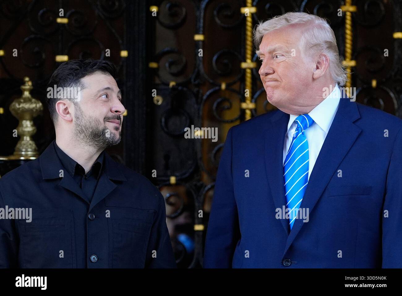 President Donald Trump greets Ukraine's President Volodymyr Zelenskyy ...