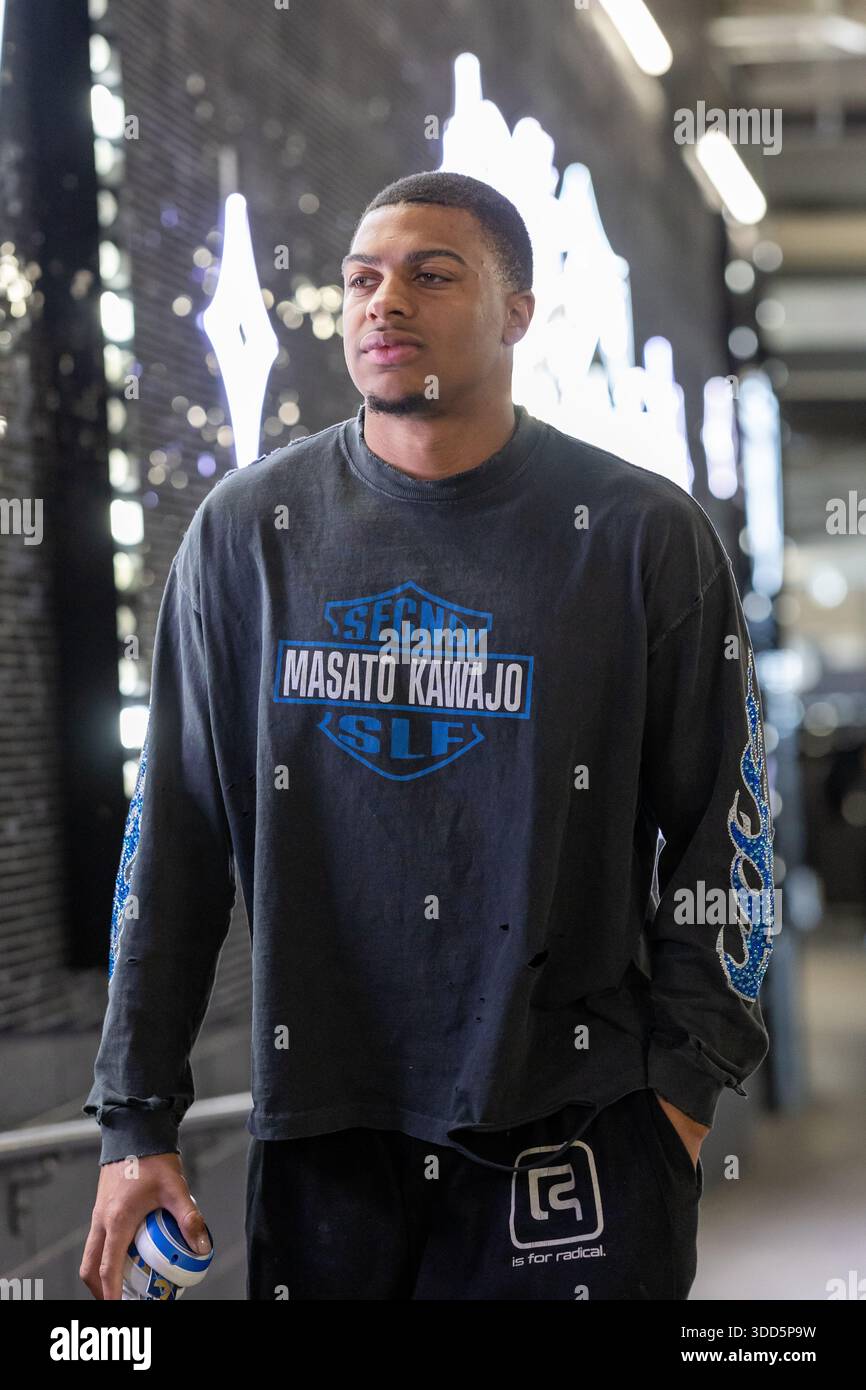 Las Vegas Raiders wide receiver Brenden Rice (82) arrives at the ...
