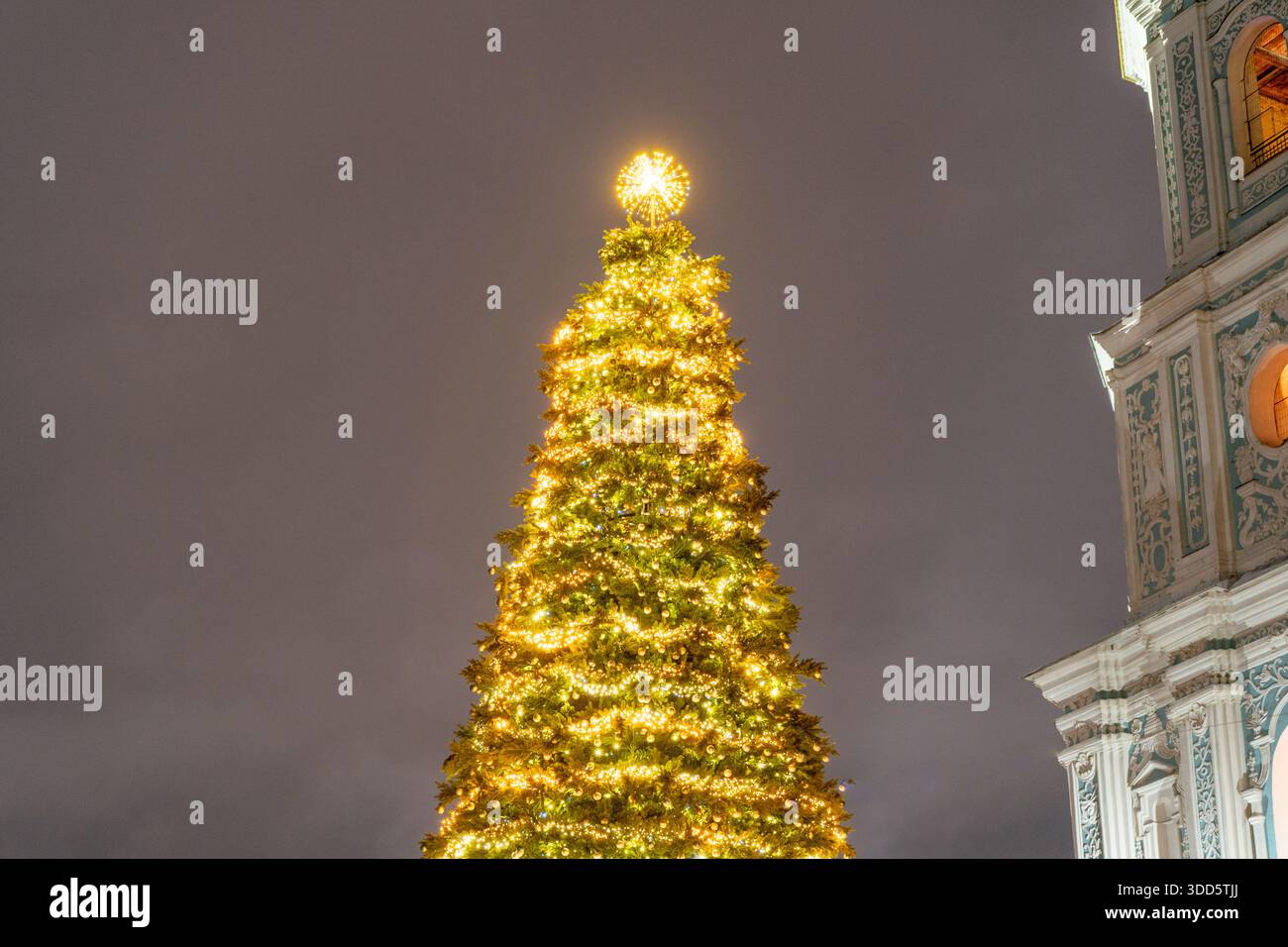 Kyiv Ukraine main Christmas tree of the country near St. Sophia ...