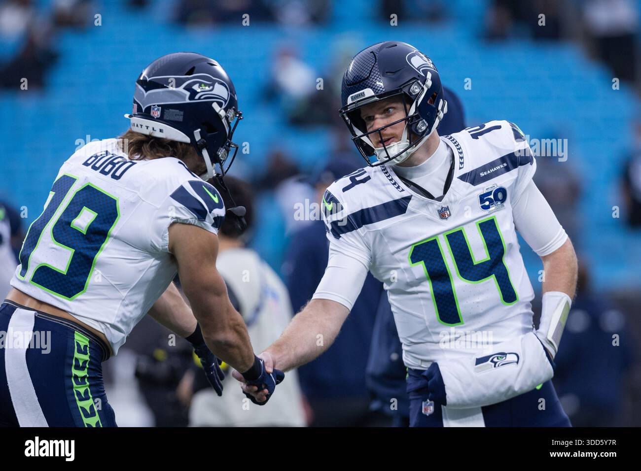 December 28, 2025: Seattle Seahawks quarterback Sam Darnold (14) and ...