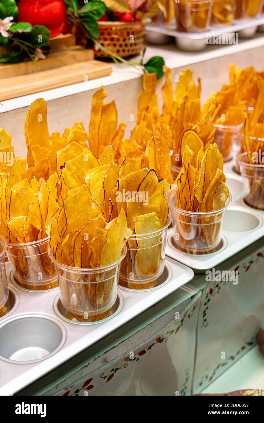 Sweet potato crisps at Kuromon Market, Osaka, Japan Stock Photo - Alamy