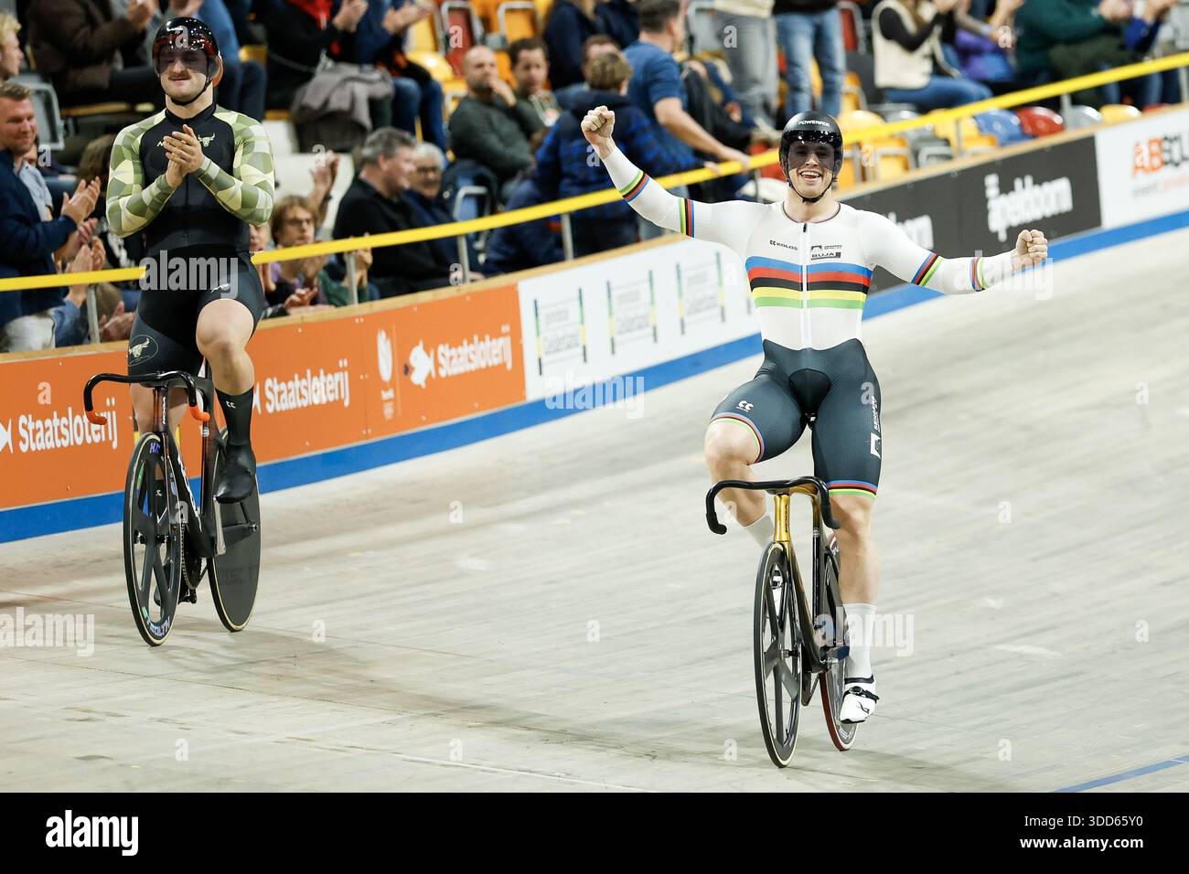 APELDOORN - Harrie Lavreysen celebrates after winning the final sprint ...