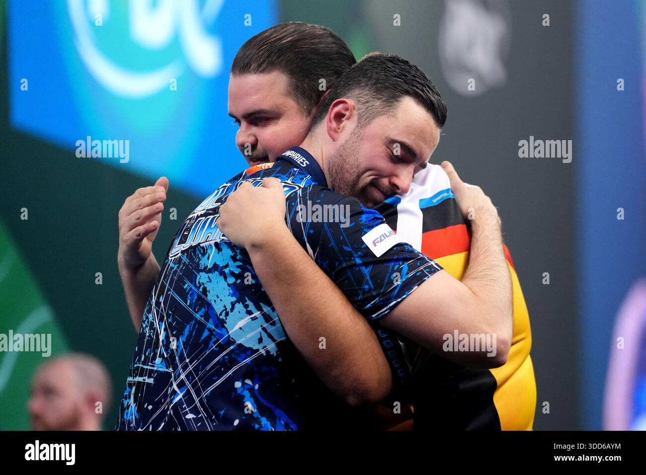 England's Luke Humphries celebrates defeating Germany's Gabriel Clemens ...