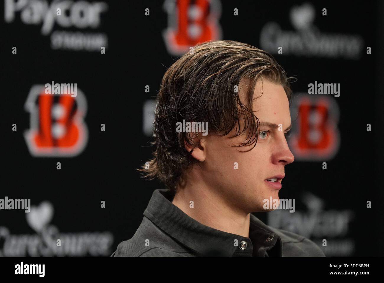 Cincinnati Bengals quarterback Joe Burrow speaks during a news ...