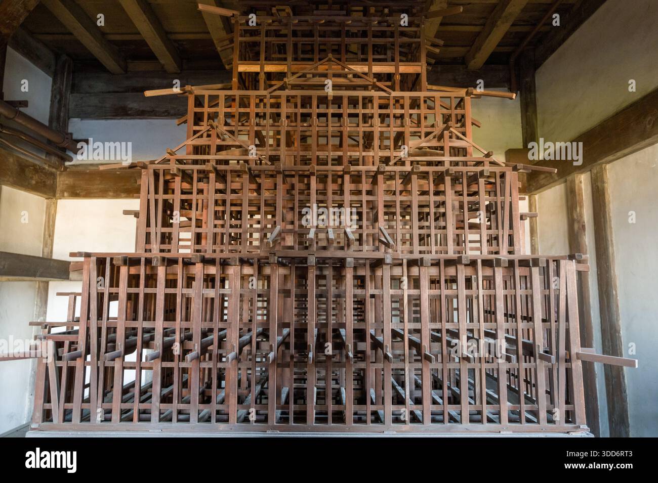 Detailed architectural model of Himeji Castle's timber structure ...