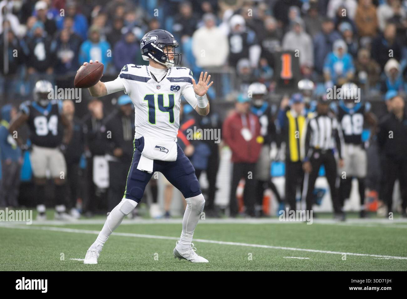 Seattle Seahawks quarterback Sam Darnold (14) throws a pass at Bank of ...