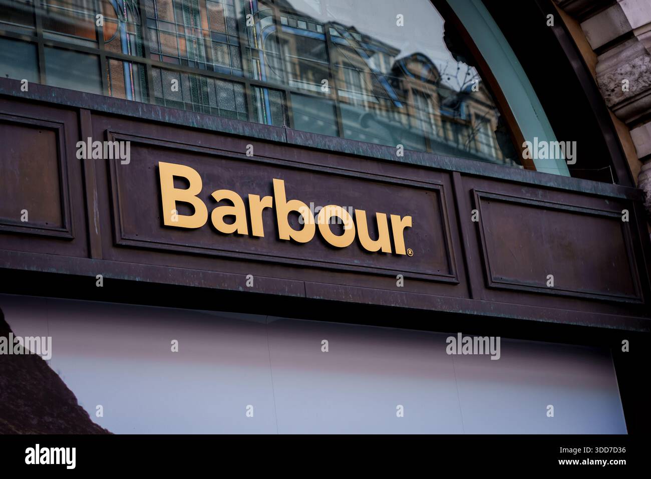 LONDON, UK. 16th February 2025. Barbour company logo on store. J ...