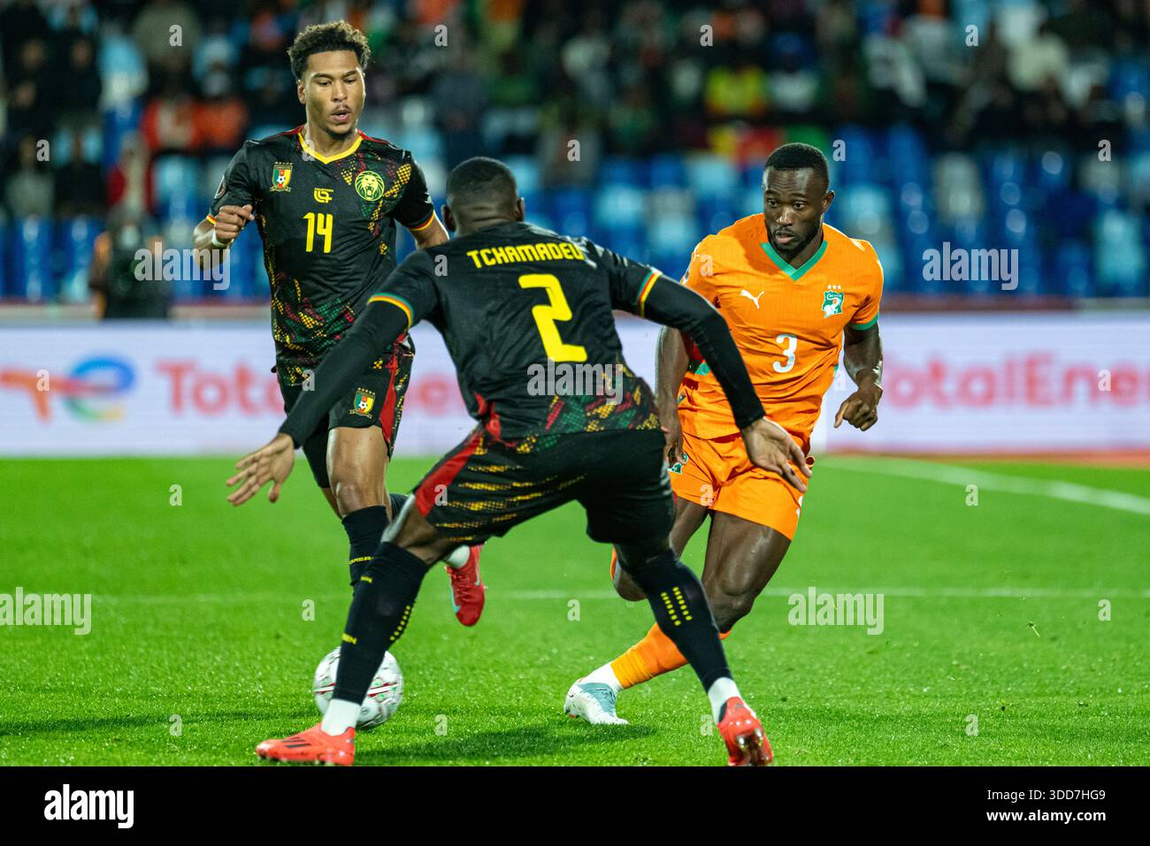 Ghislain Konan of Côte d’Ivoire and Junior Tchamadeu of Cameroon during ...