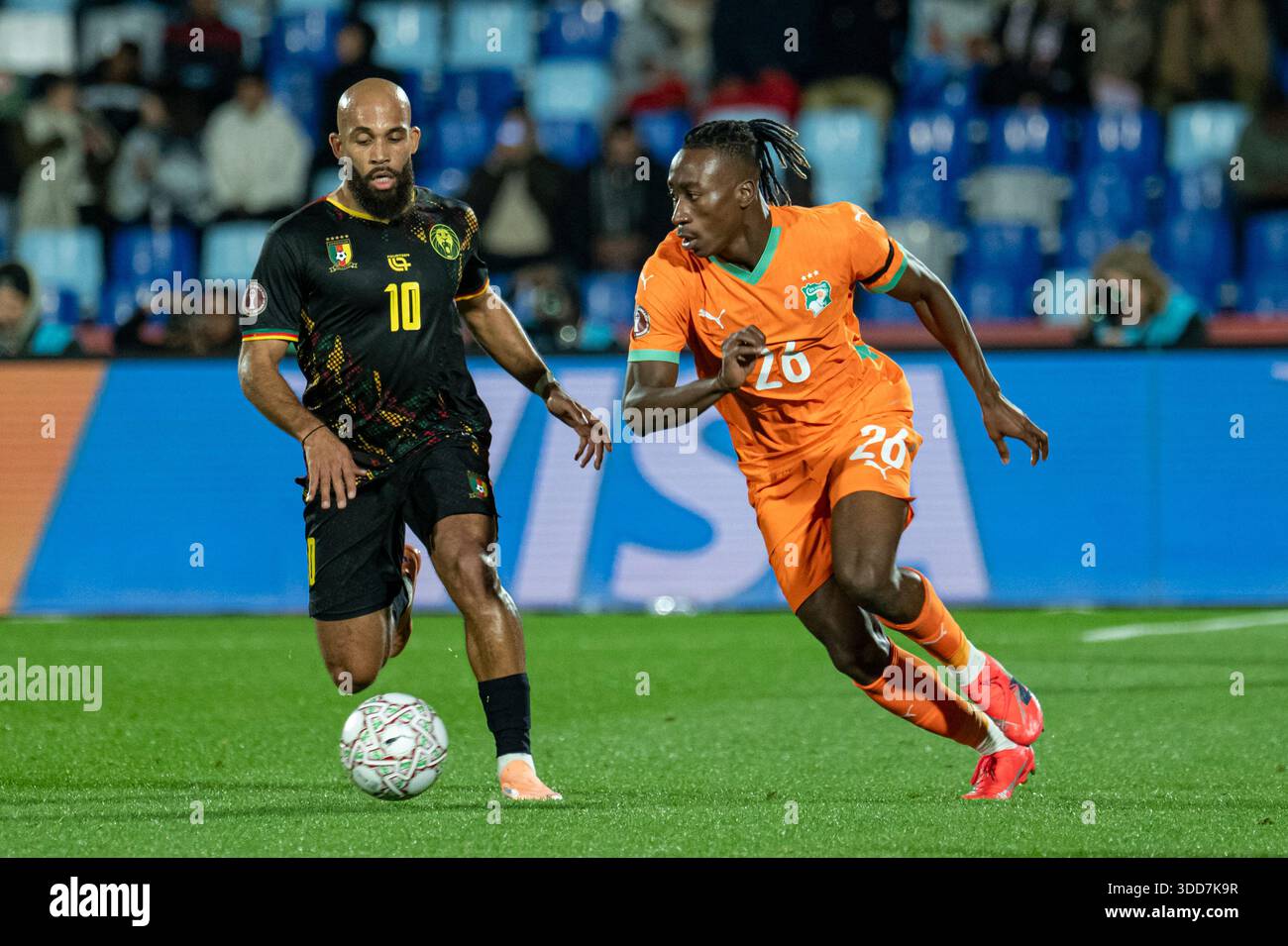 Bryan Mbeumo of Cameroon and Yan Diomande of Côte d’Ivoire during the ...