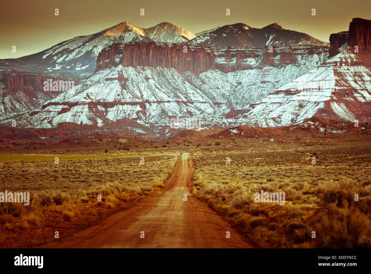 A dirt road stretches into the distance in Castle Valley, Utah Stock ...