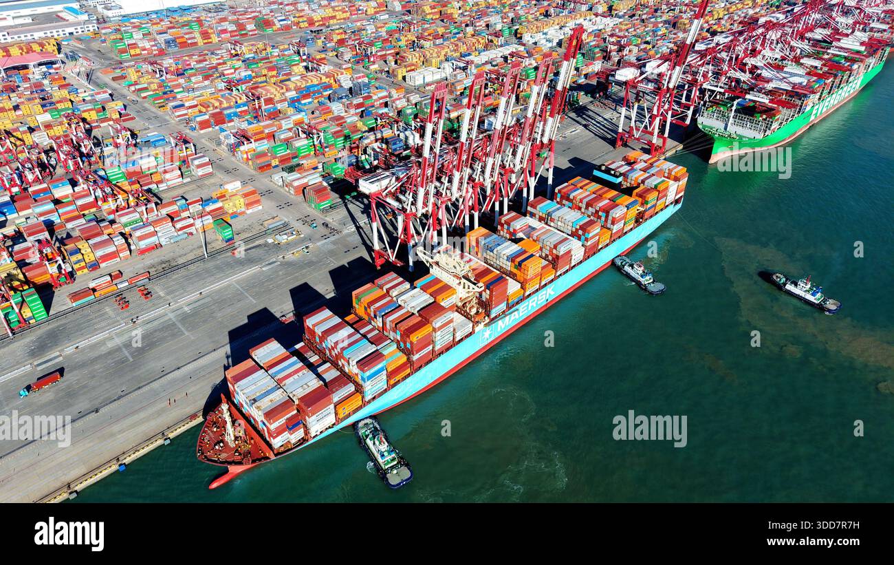 Aerial photo shows the Qianwan Container Terminal in Qingdao City, east ...
