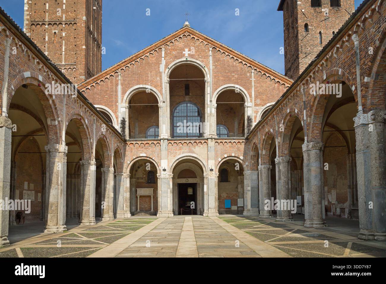 Courtyard of the Basilica of Sant Ambrogio in Milan, Italy, featuring ...