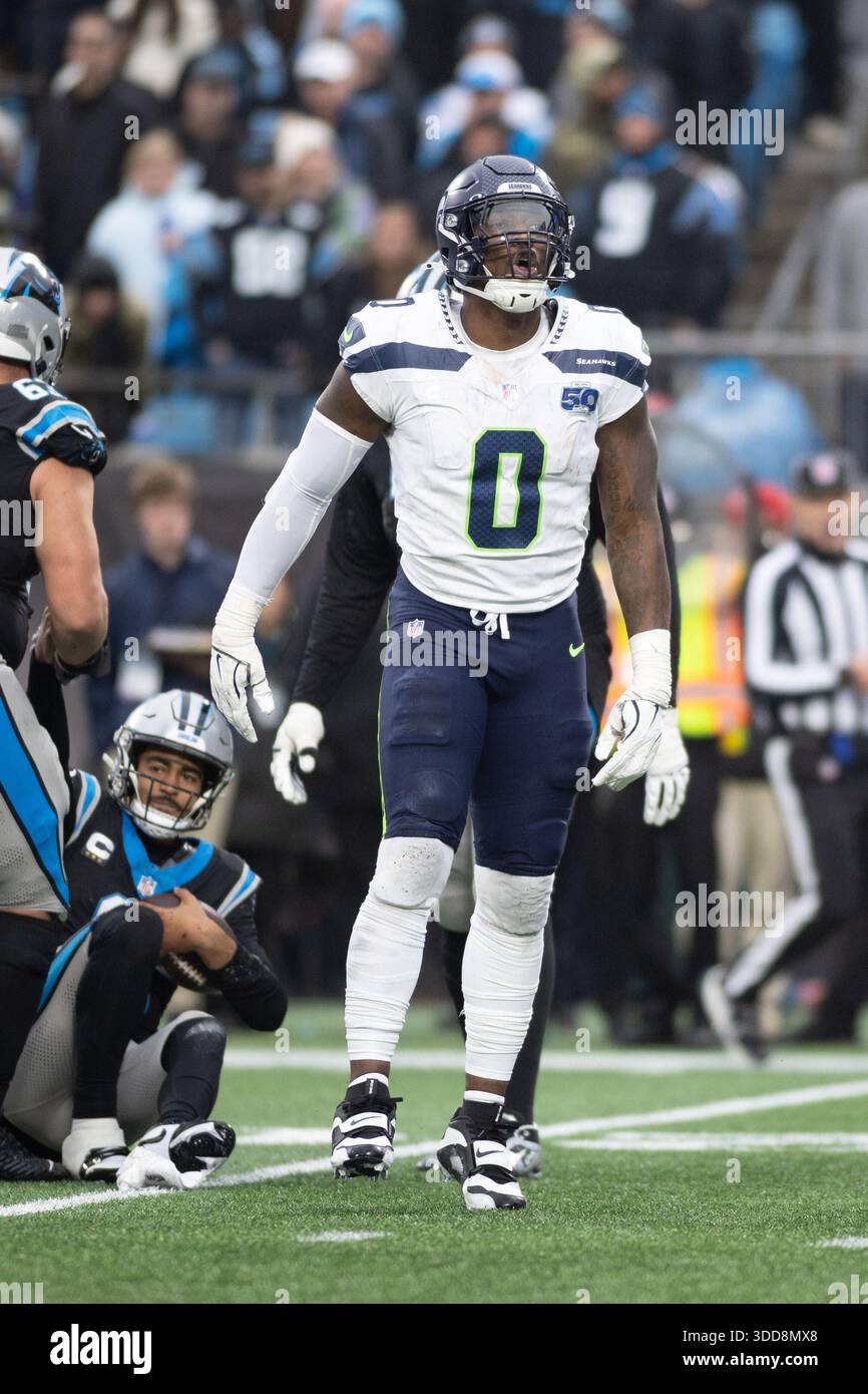 Seattle Seahawks defensive end Demarcus Lawrence (0) celebrates a sack ...