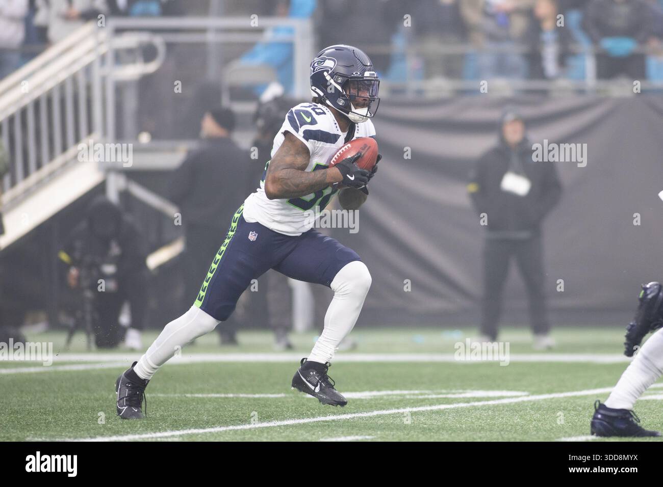 Seattle Seahawks running back Cam Akers (30) returns a kickoff at Bank ...