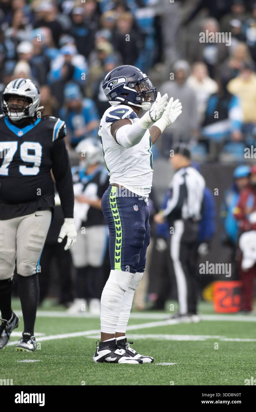 Seattle Seahawks defensive end Demarcus Lawrence (0) celebrates a sack ...