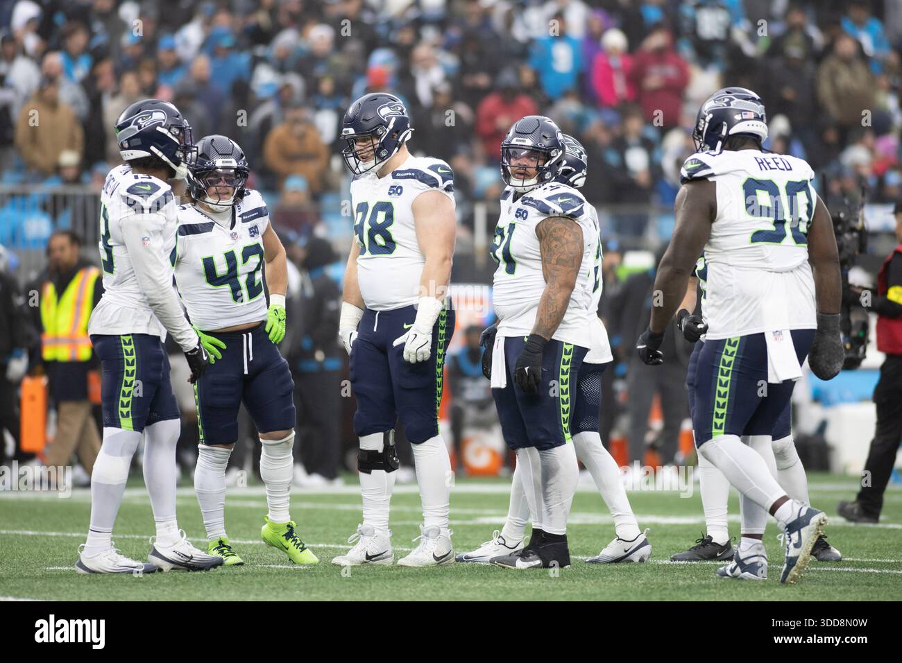 The Seattle Seahawks defense huddle between plays at Bank of America ...