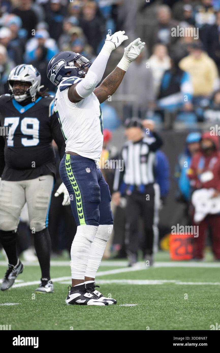 Seattle Seahawks defensive end Demarcus Lawrence (0) celebrates a sack ...