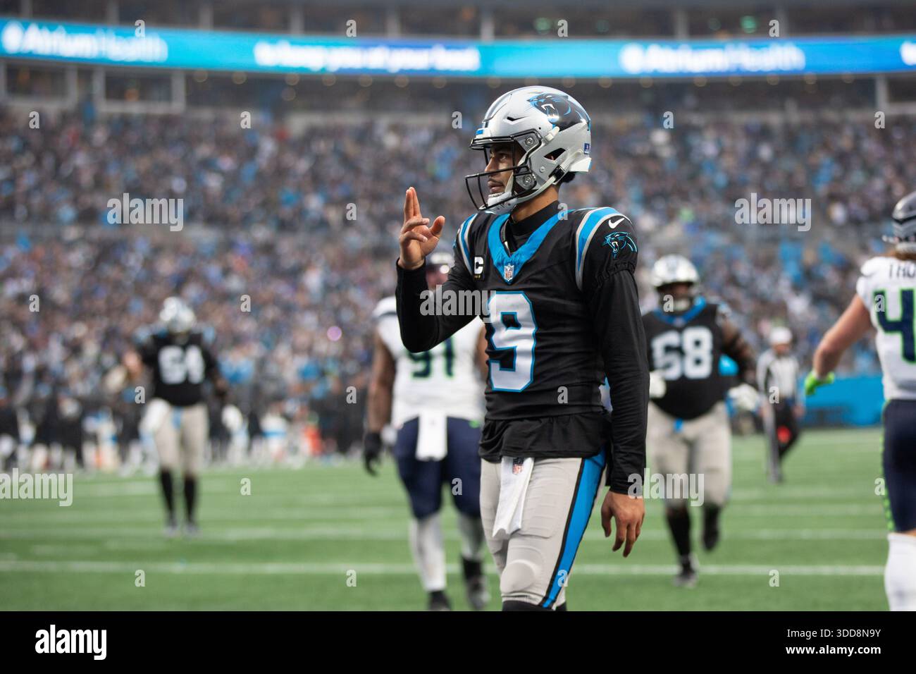 Carolina Panthers quarterback Bryce Young (9) celebrates scoring a ...