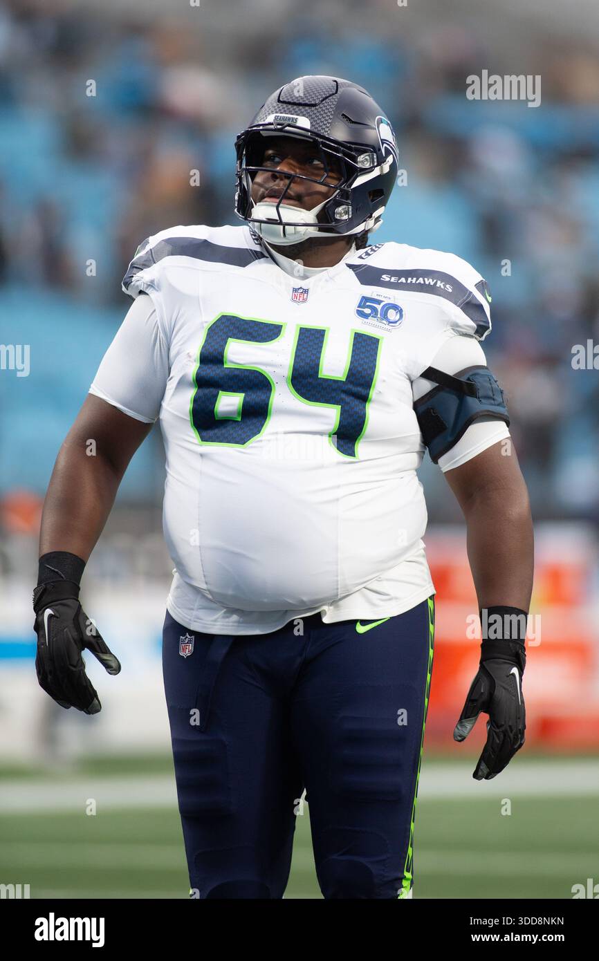 Seattle Seahawks guard Christian Haynes (64) gets ready for a game at ...