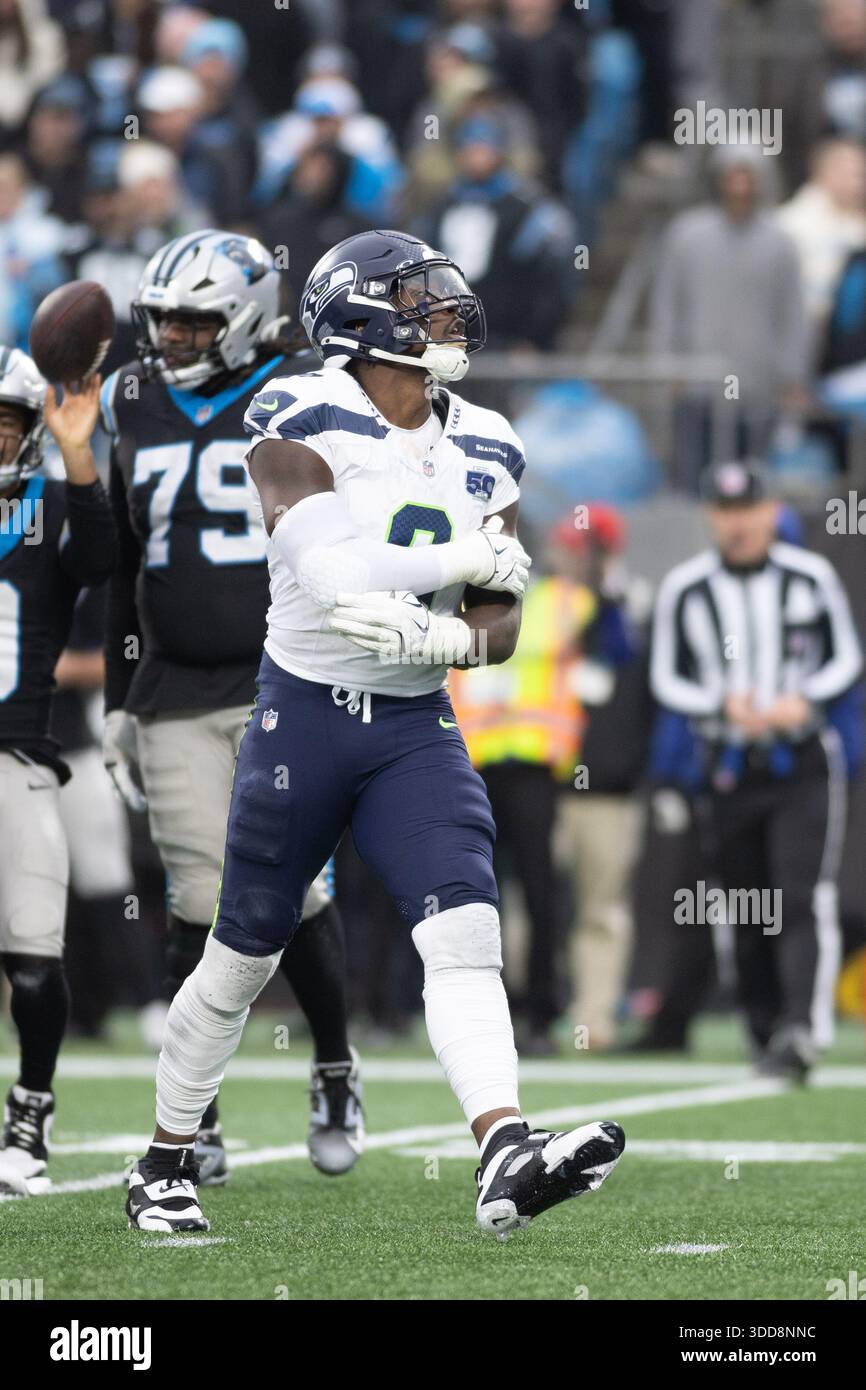 Seattle Seahawks defensive end Demarcus Lawrence (0) celebrates a sack ...