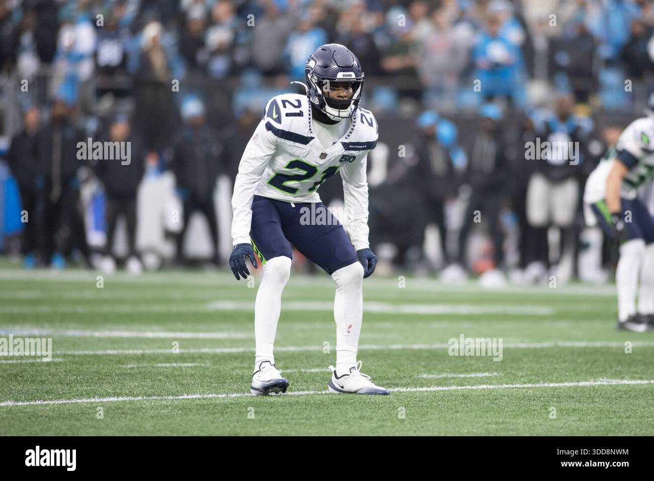 Seattle Seahawks cornerback Devon Witherspoon (21) drops back in ...