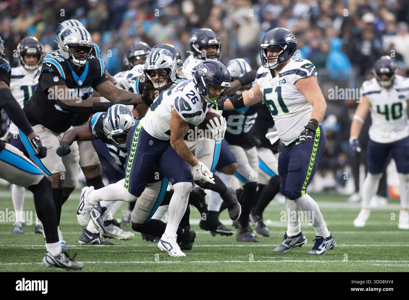 Seattle Seahawks running back Zach Charbonnet (26) runs the ball at ...