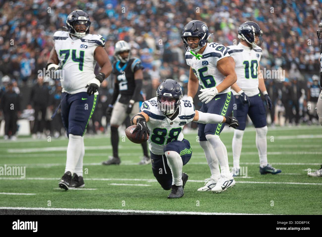Seattle Seahawks tight end AJ Barner (88) celebrates after catching a ...
