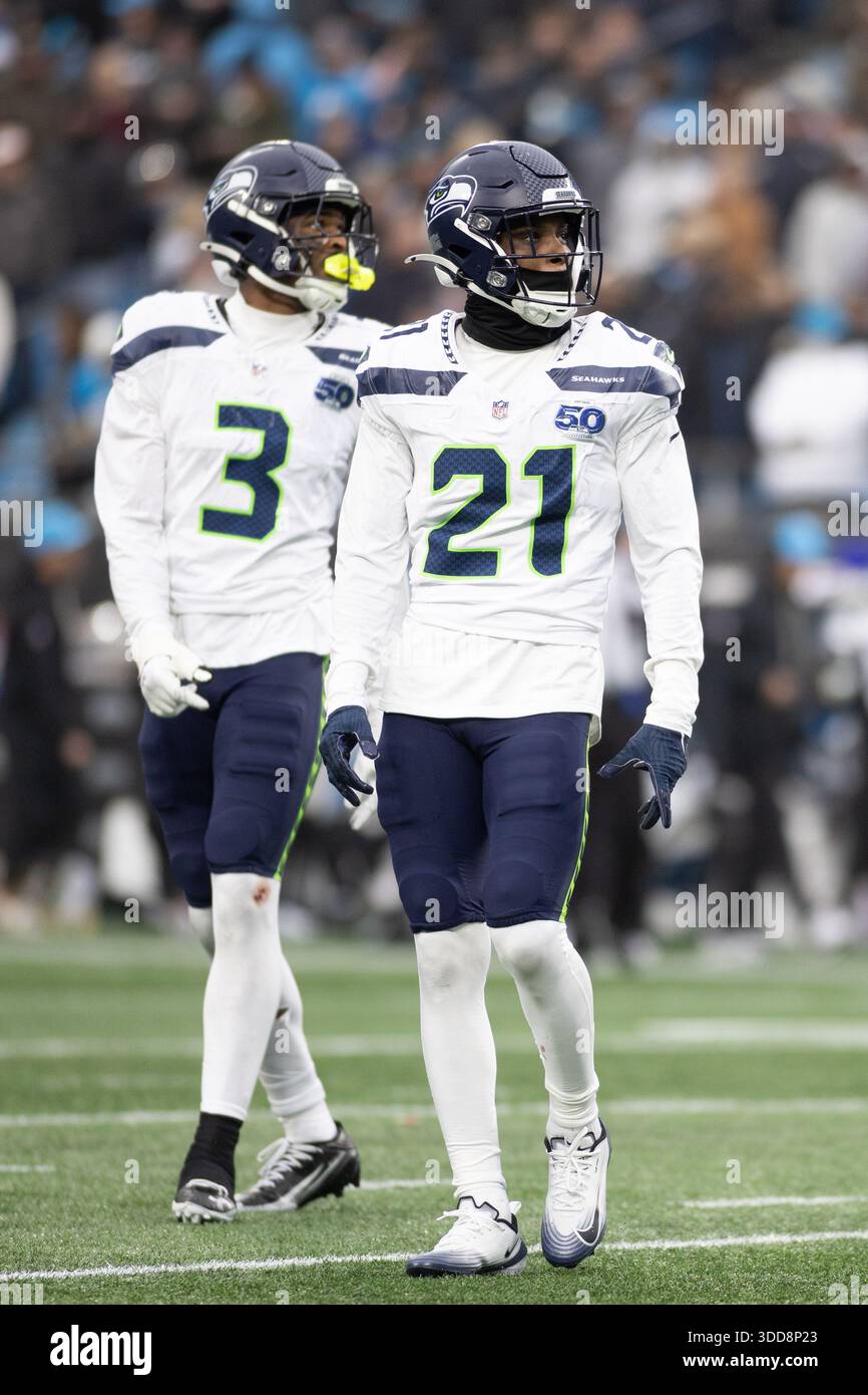 Seattle Seahawks cornerback Devon Witherspoon (21) gets in position for ...