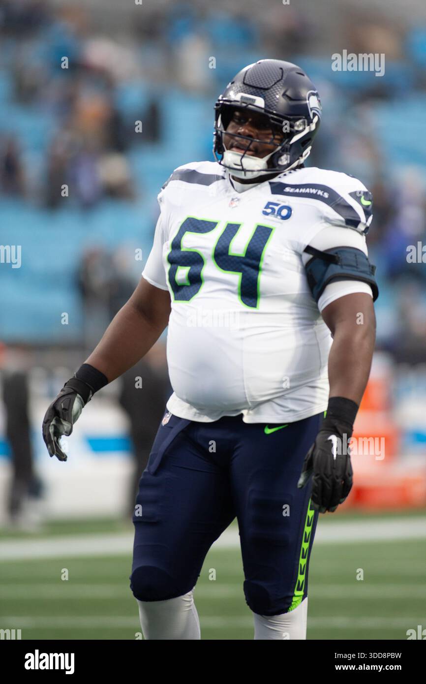 Seattle Seahawks guard Christian Haynes (64) gets ready for a game at ...