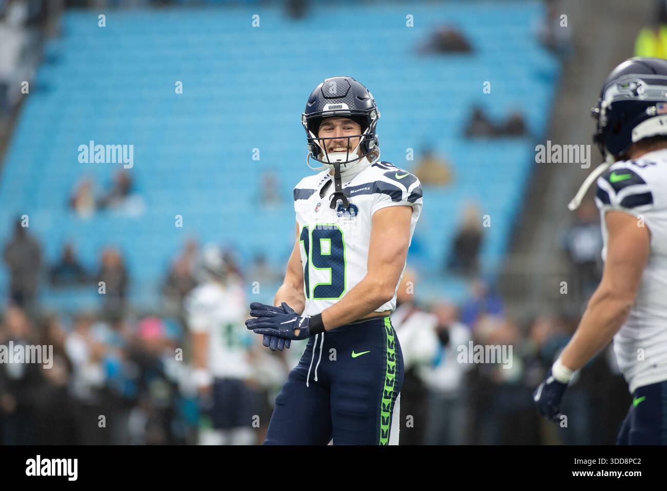 Seattle Seahawks wide receiver Jake Bobo (19) warms up at Bank of ...
