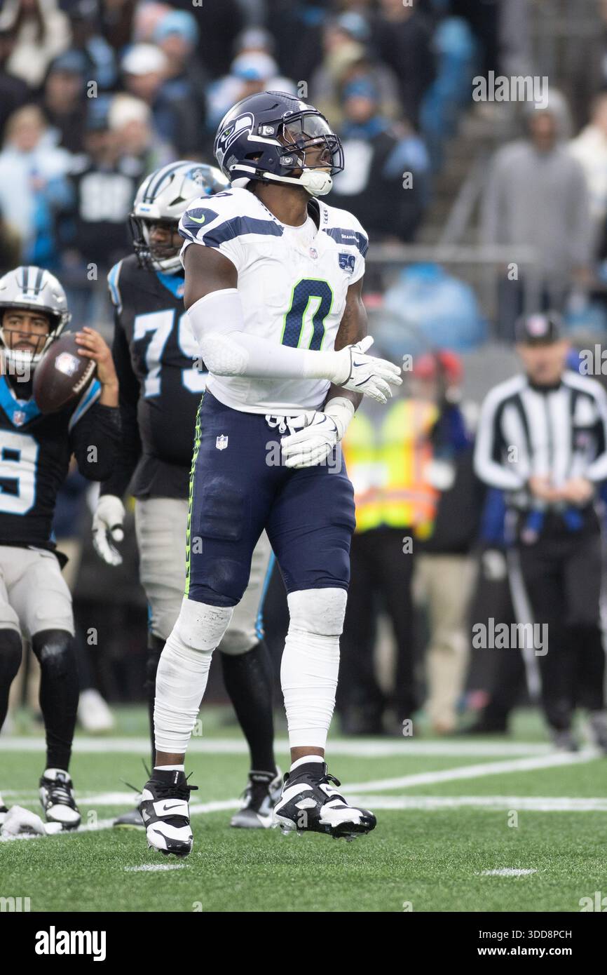 Seattle Seahawks defensive end Demarcus Lawrence (0) celebrates a sack ...