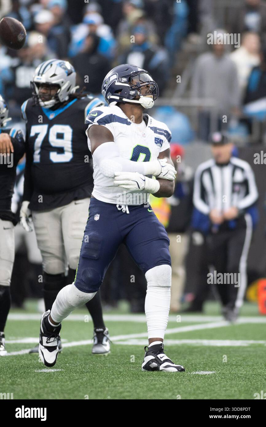 Seattle Seahawks defensive end Demarcus Lawrence (0) celebrates a sack ...