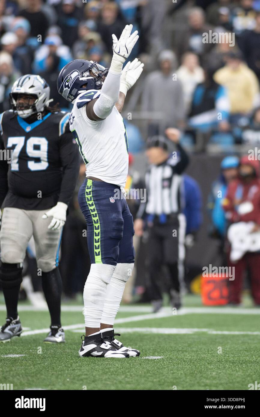Seattle Seahawks defensive end Demarcus Lawrence (0) celebrates a sack ...