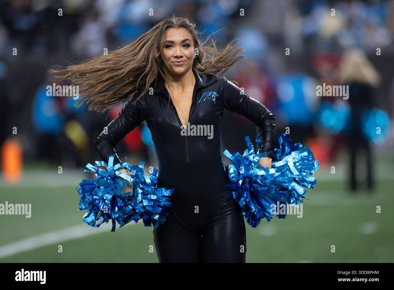 A Carolina Panthers TopCats cheerleader dances during a timeout at Bank ...
