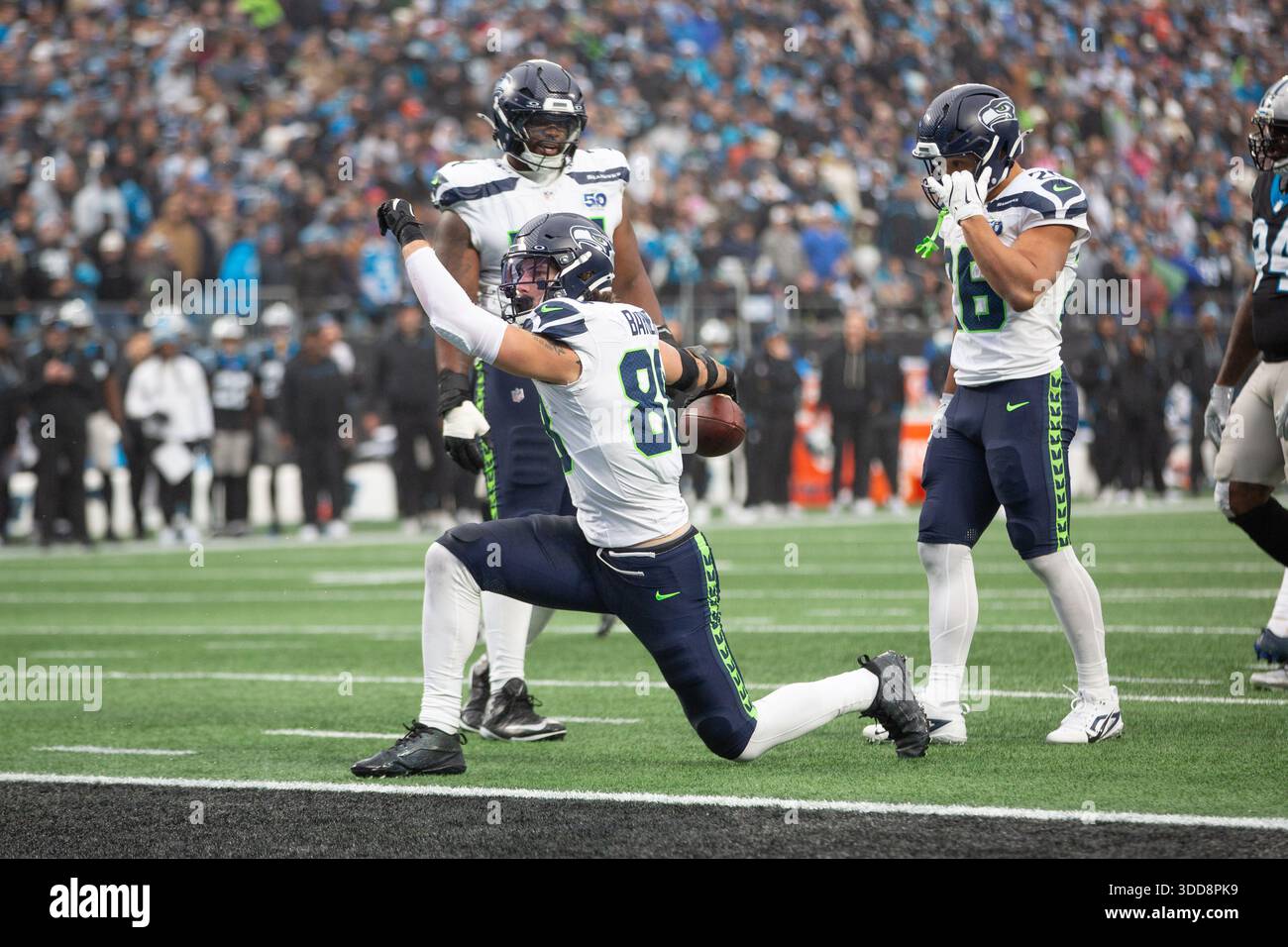 Seattle Seahawks tight end AJ Barner (88) celebrates after catching a ...