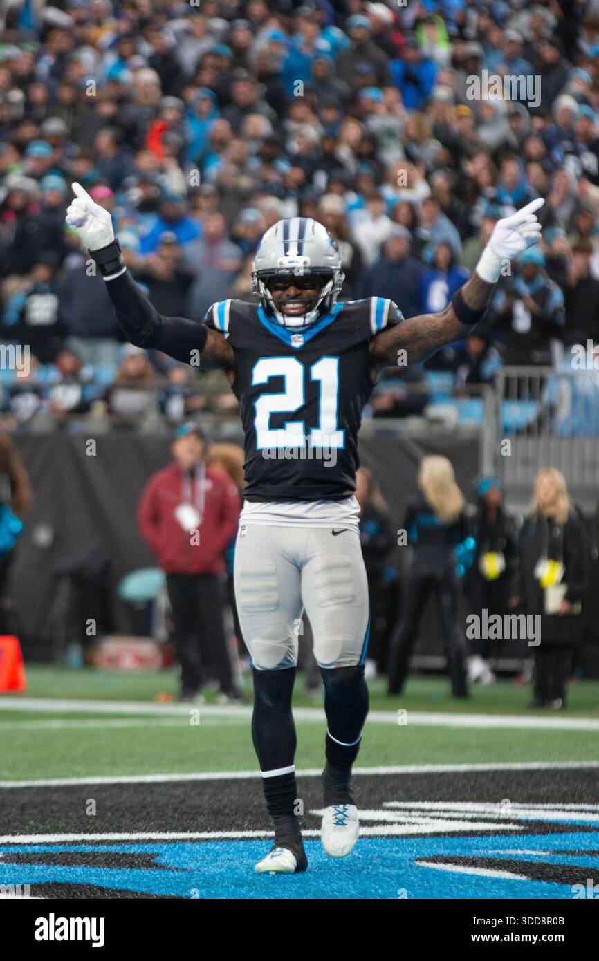 Carolina Panthers safety Nick Scott (21) celebrates after a play at ...