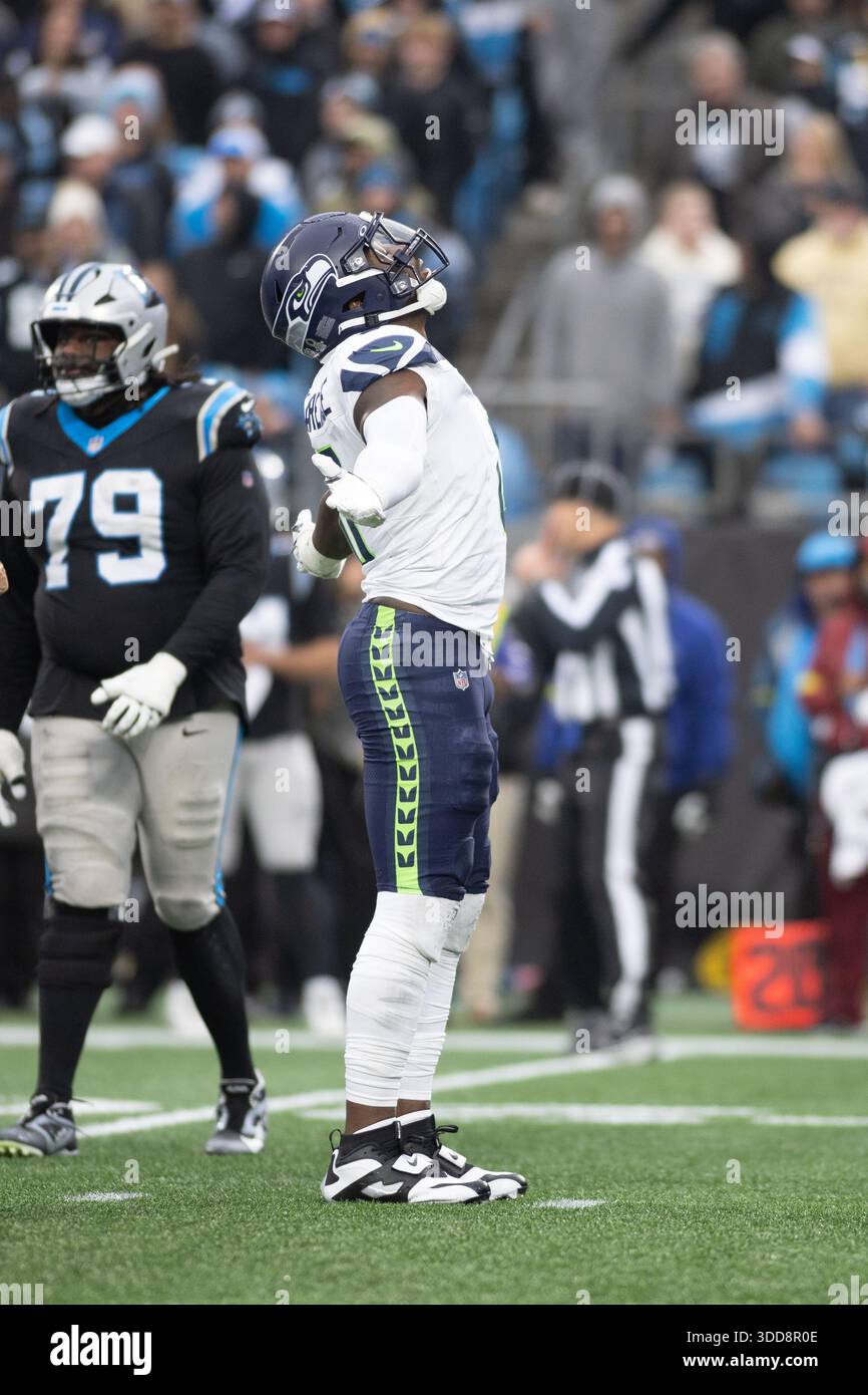 Seattle Seahawks defensive end Demarcus Lawrence (0) celebrates a sack ...
