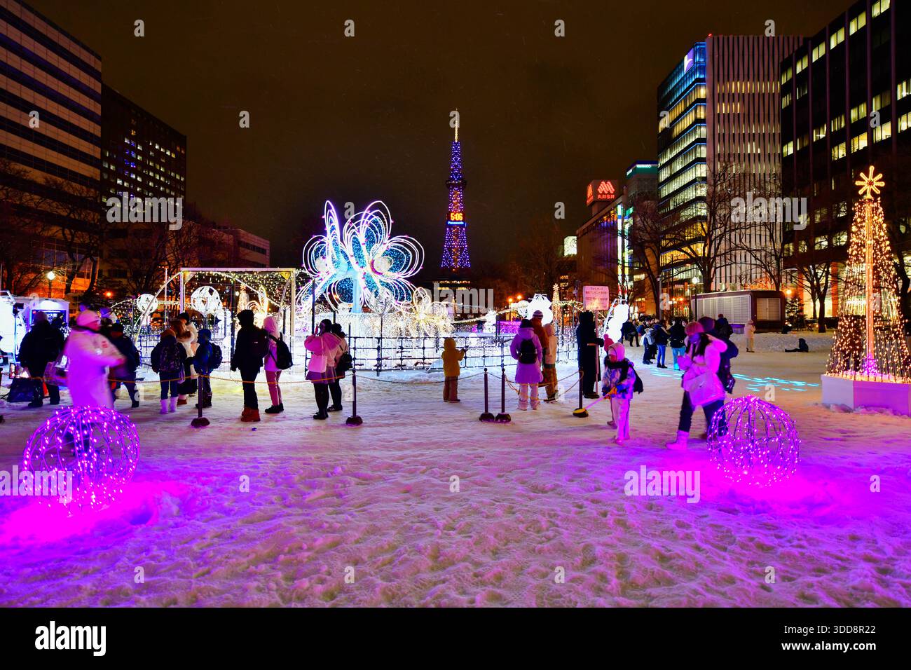 Sapporo, Hokkaido, Japan - December,17 2025: Snow sculpture illuminated ...