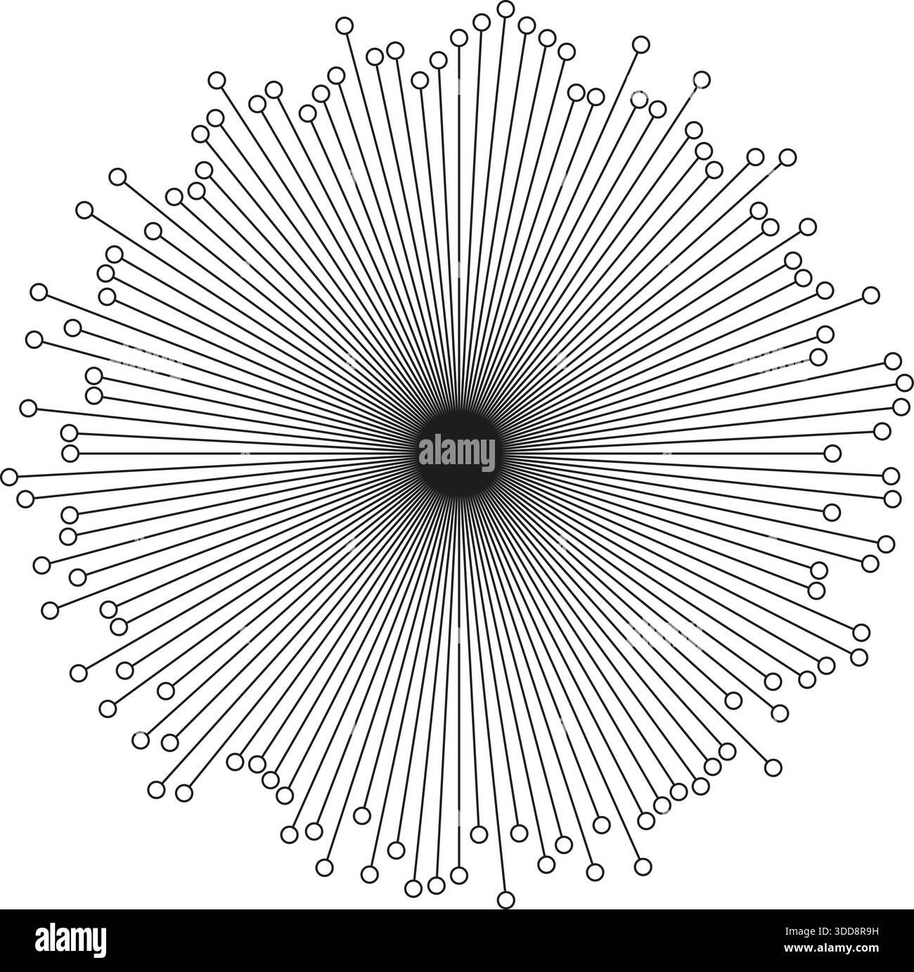 Irregular rays radiating from the center with outline circles at the ...